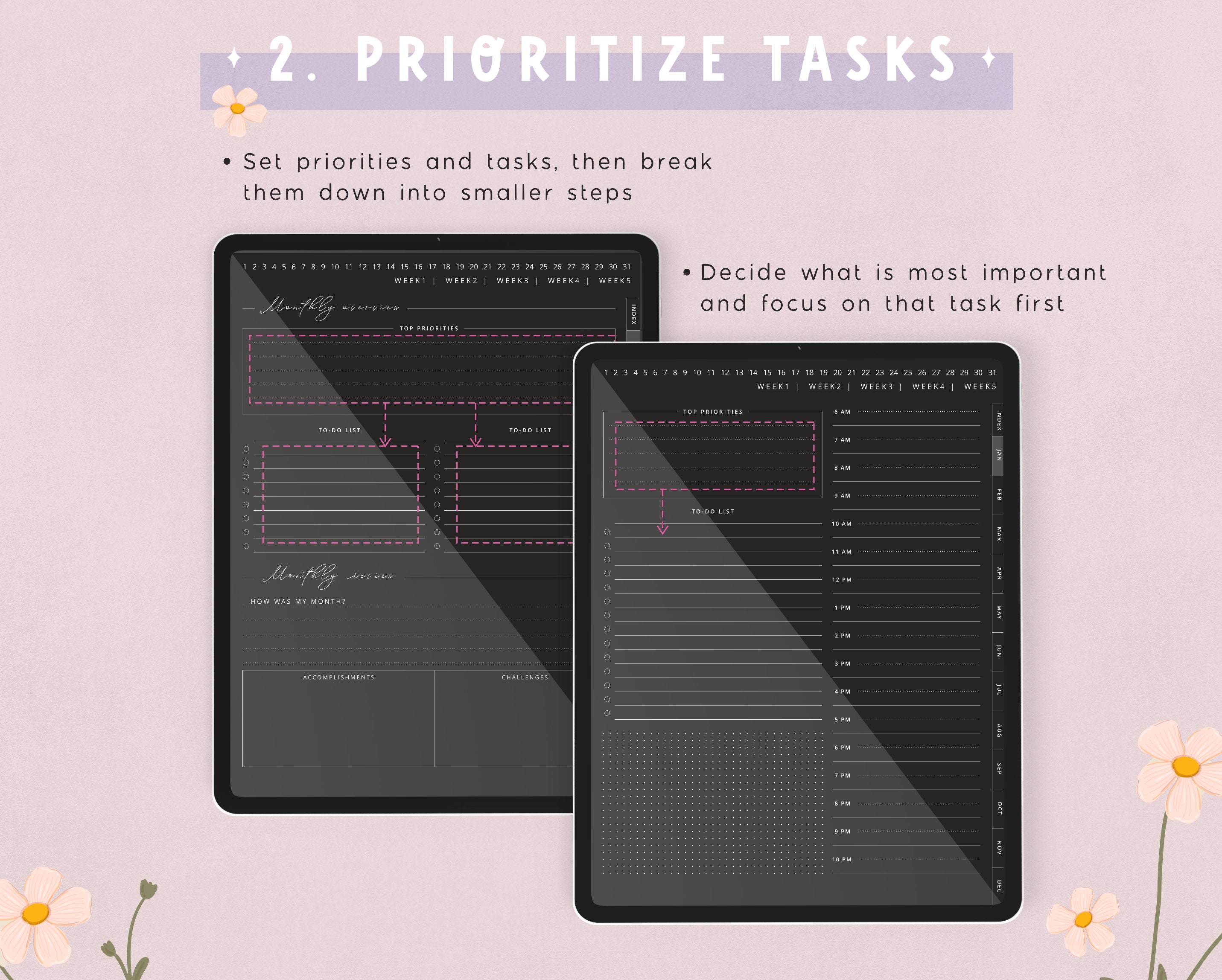 Undated Digital Planner Dark Mode | Cute Minimalistic Good Notes ...
