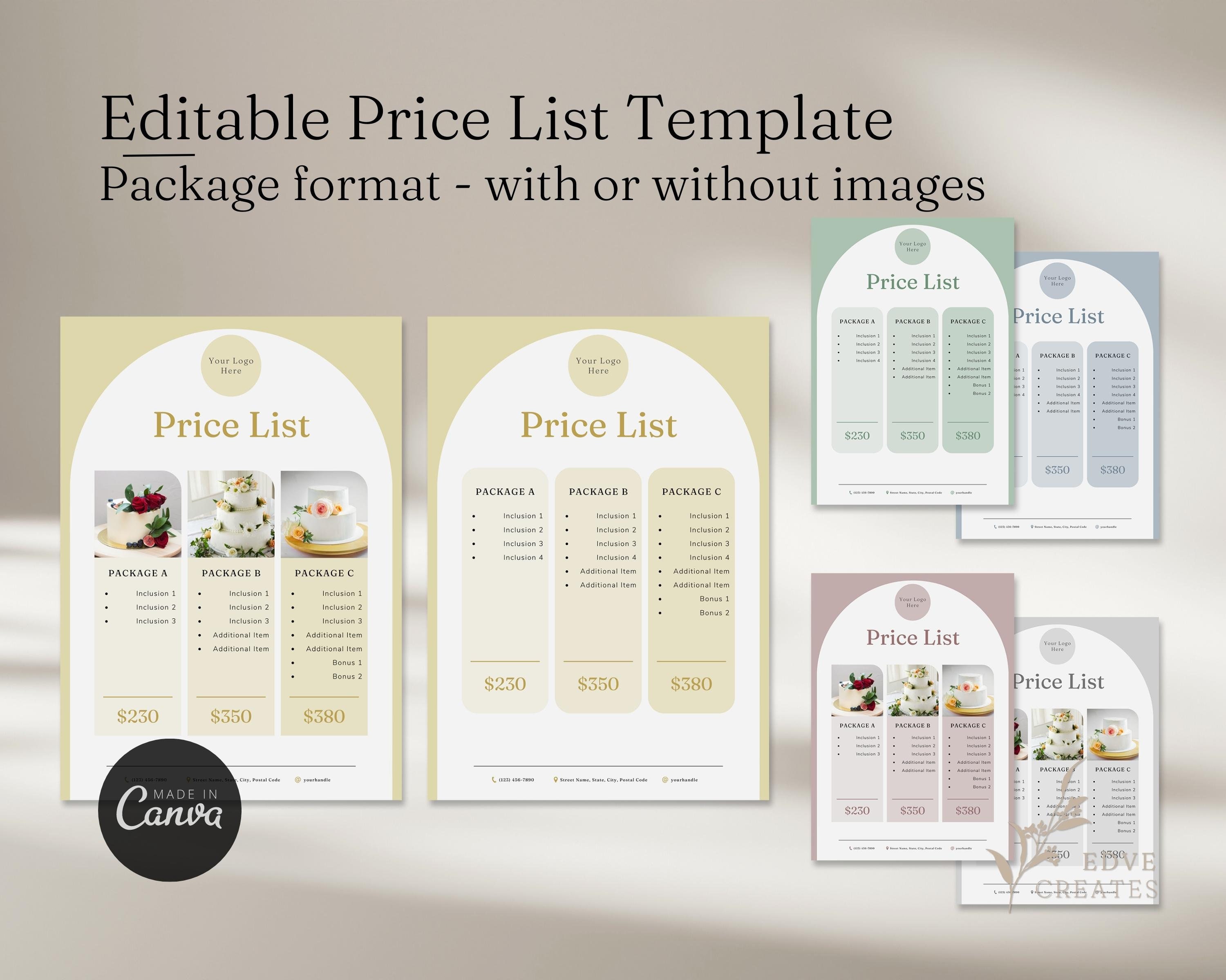Price List Template - Small Business, Customizable Format, Printable ...