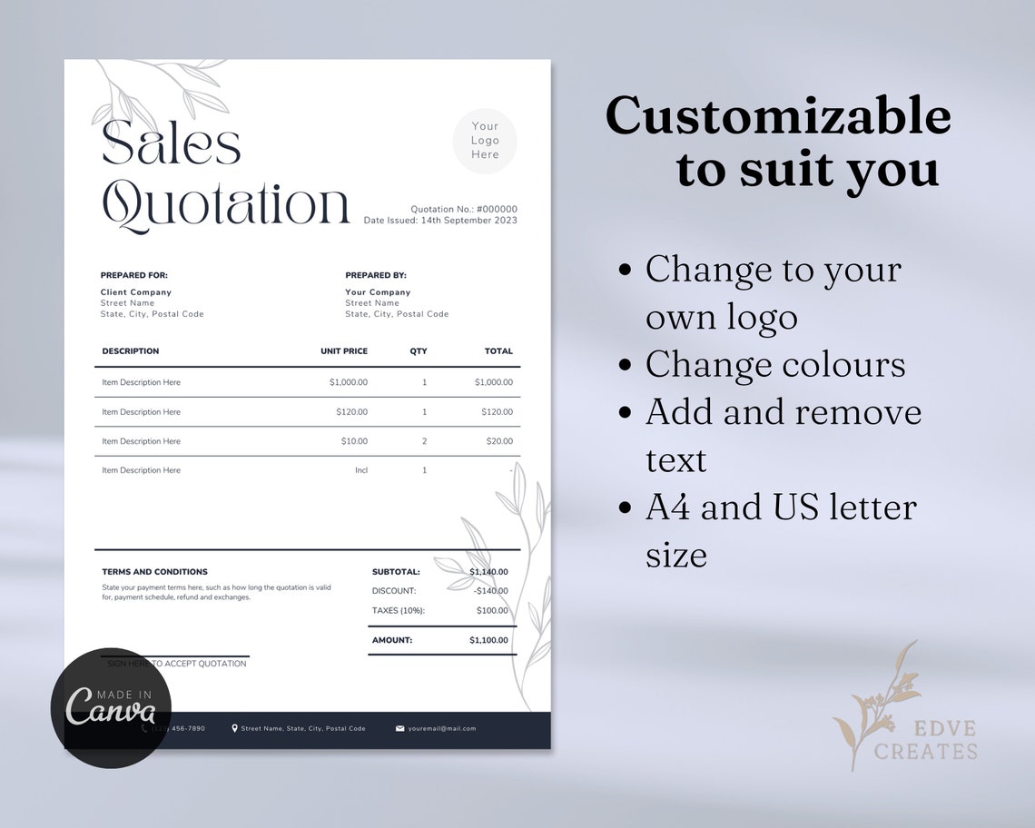 Quotation Template - Modern Blue Small Business, Freelancer ...