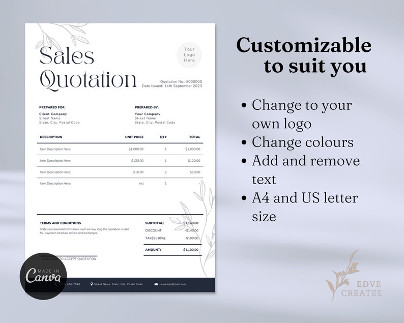 Quotation Template - Modern Blue Small Business, Freelancer ...