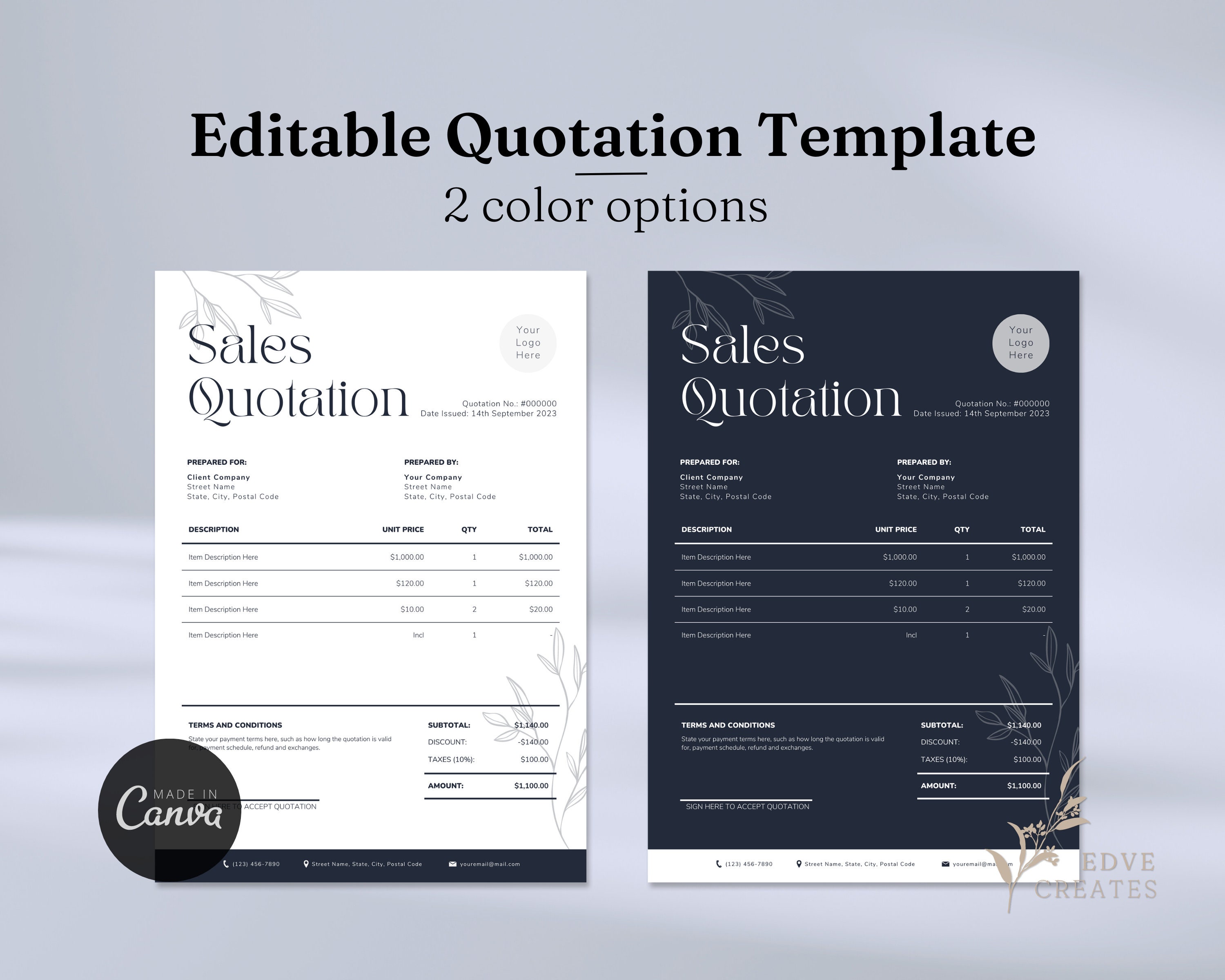 Quotation Template - Modern Blue Small Business, Freelancer ...