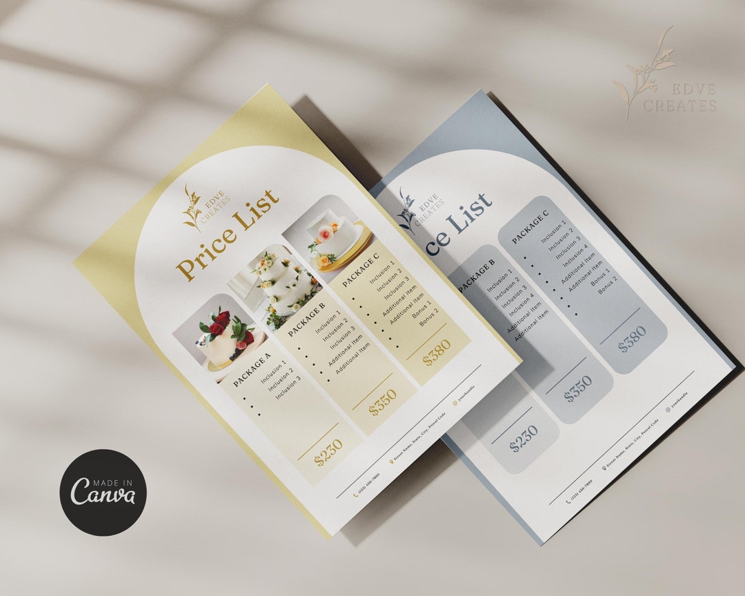 Price List Template - Small Business, Customizable Format, Printable ...