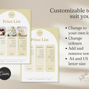 Price List Template - Small Business, Customizable Format, Printable ...