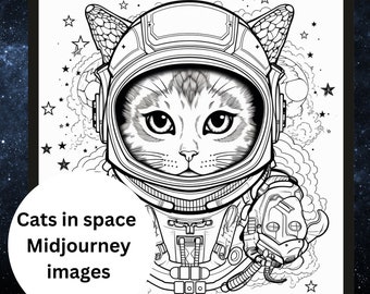 5 Printable Cats in Space Coloring Pages - Etsy