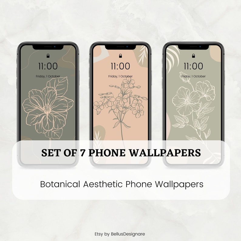 Boho Floral iPhone Wallpaper, Botanical Phone Background, Beige Cream ...