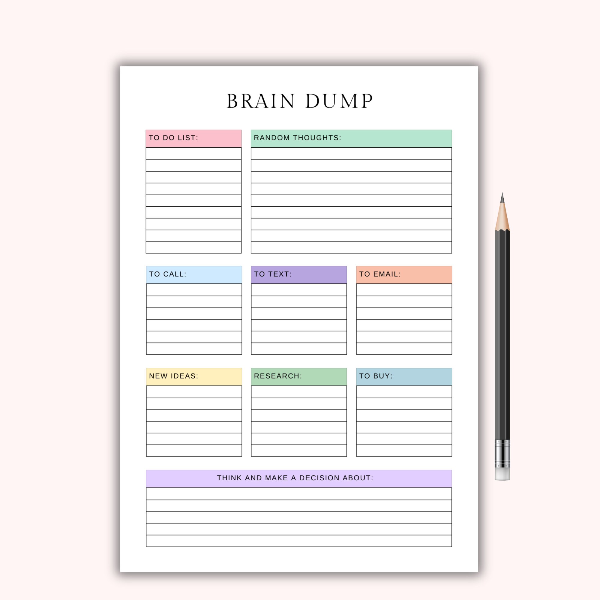 Brain Dump Planner Printable, Thought Organizer, Get It Done Plan, Mind ...