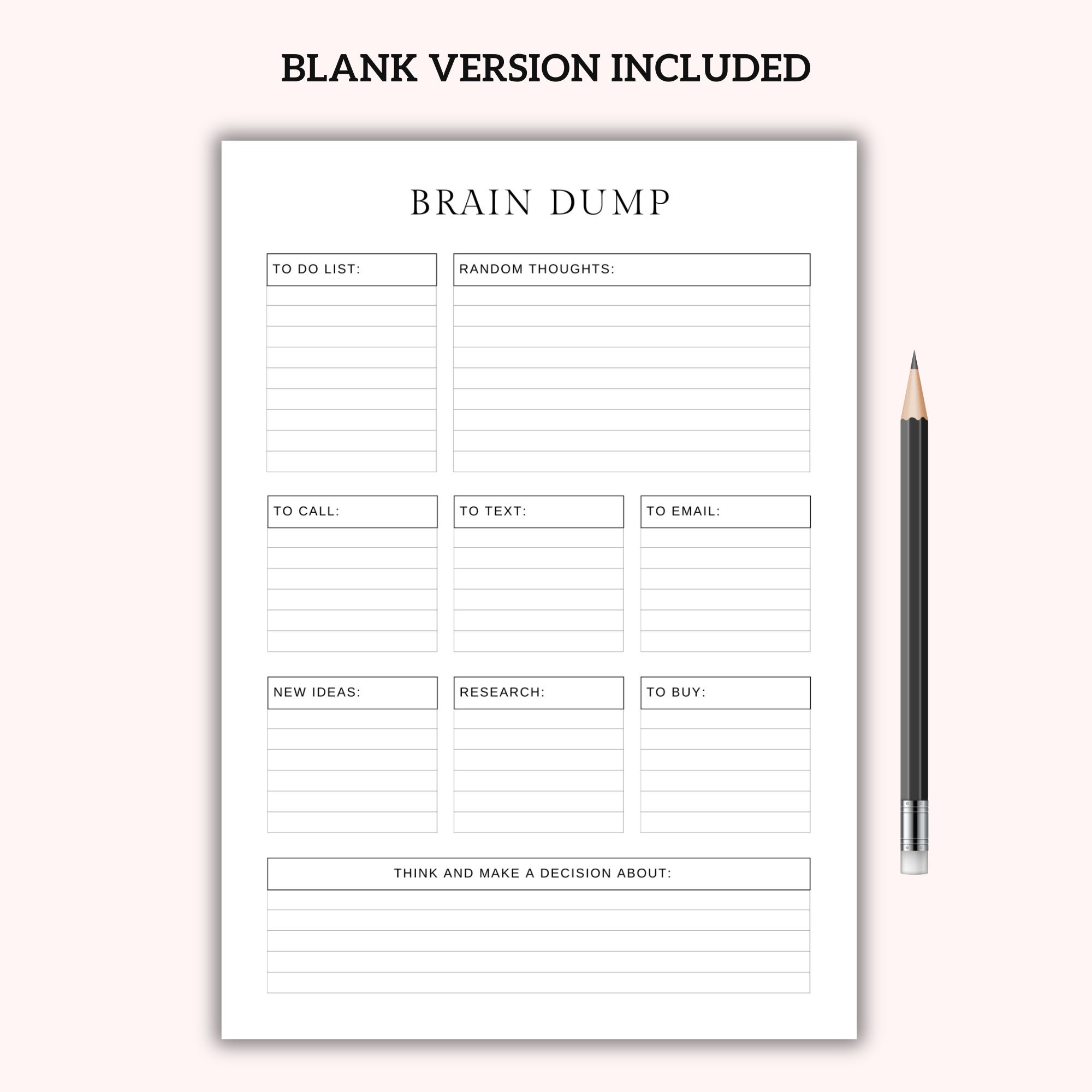 Brain Dump Planner Printable, Thought Organizer, Get It Done Plan, Mind ...