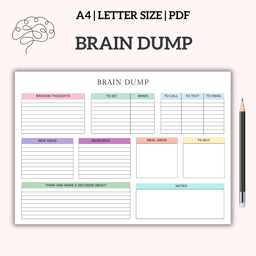 Printable Brain Dump Landscape, ADHD Brain Bump, Brain Dump ...