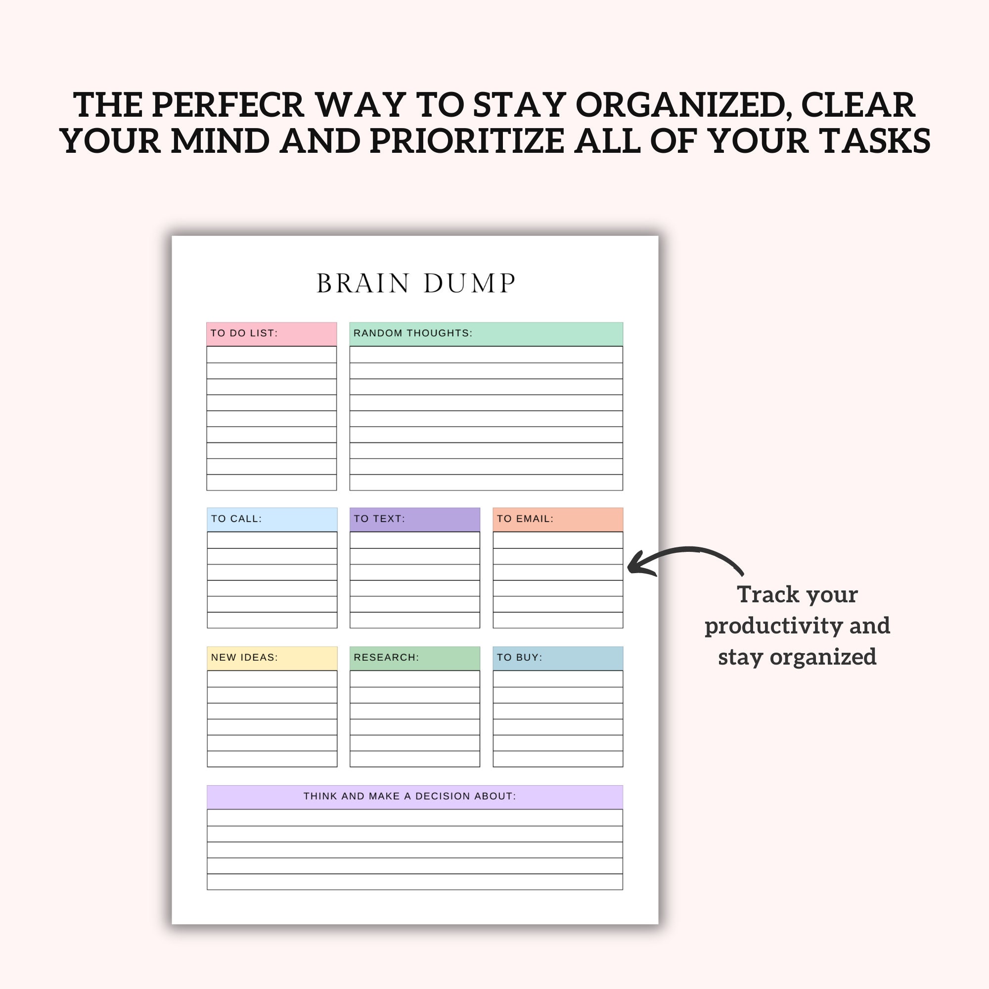 Brain Dump Planner Printable, Thought Organizer, Get It Done Plan, Mind ...