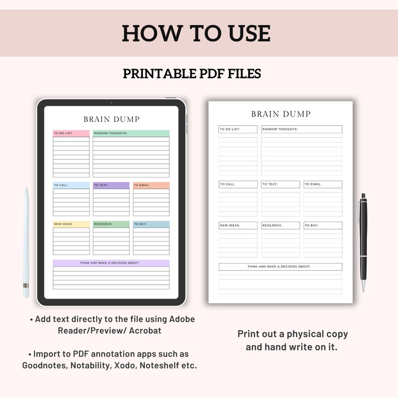 Brain Dump Planner Printable, Thought Organizer, Get It Done Plan, Mind ...