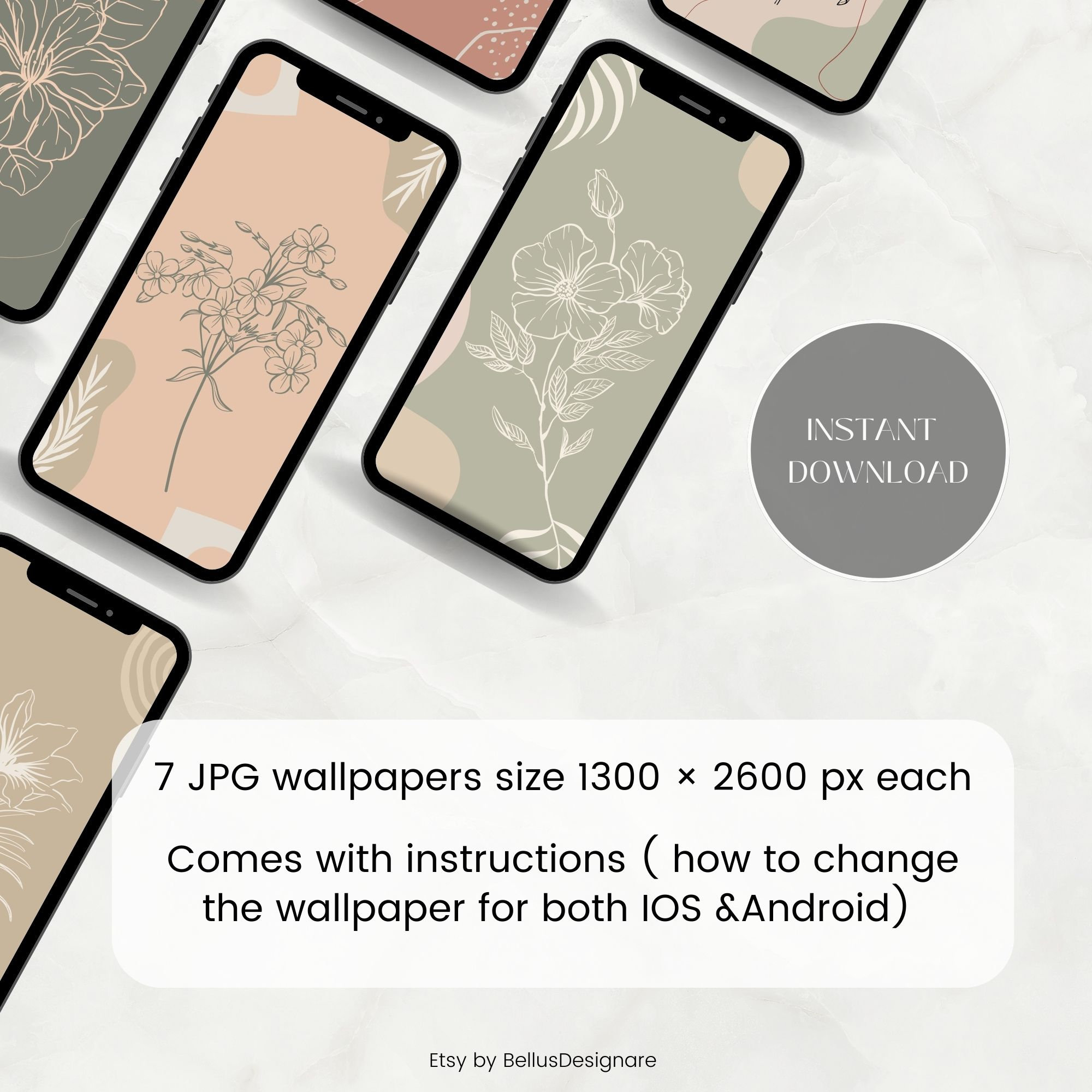 Boho Floral iPhone Wallpaper, Botanical Phone Background, Beige Cream ...