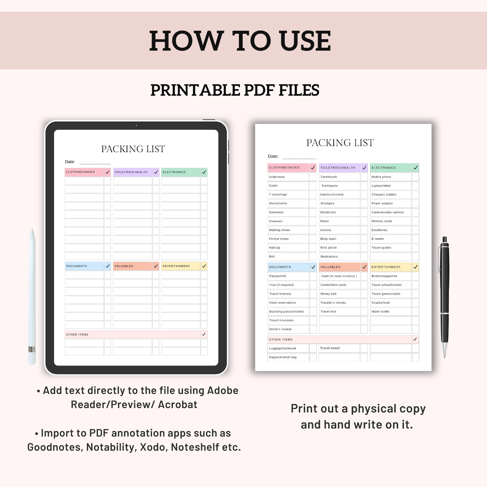 Printable Travel Packing List, Packing List Editable Template, Travel ...