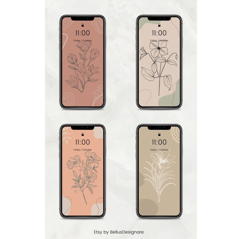 Boho Floral iPhone Wallpaper, Botanical Phone Background, Beige Cream ...