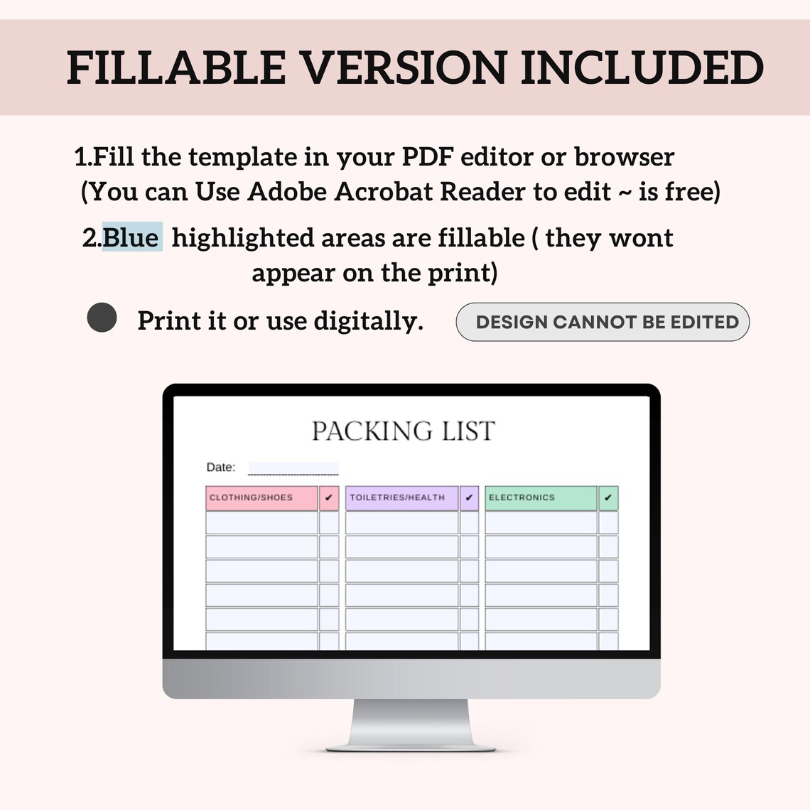 Printable Travel Packing List, Packing List Editable Template, Travel ...