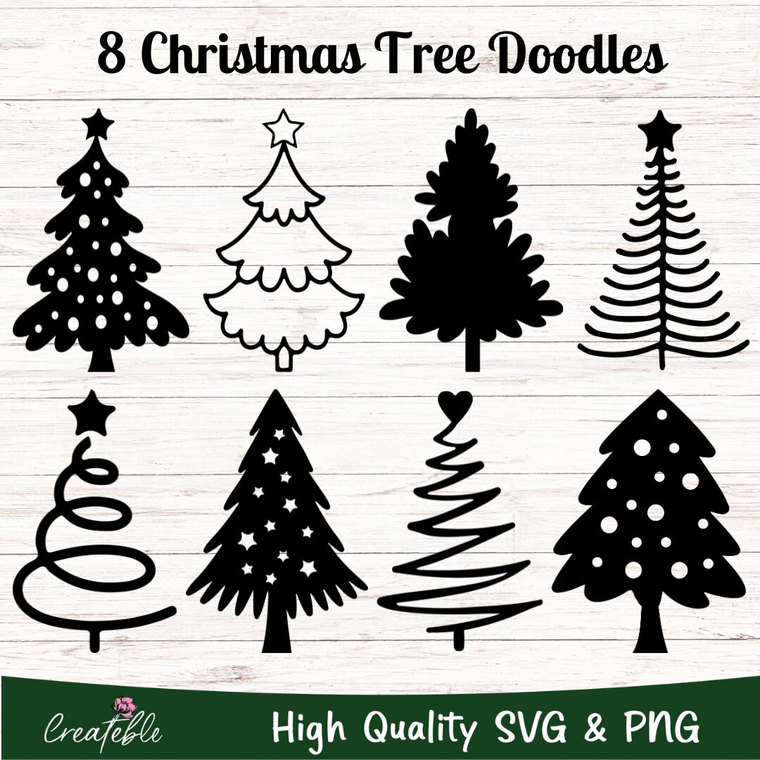 Christmas Tree SVG Bundle, Christmas Tree Doodle, Pine Tree Svg Bundle ...