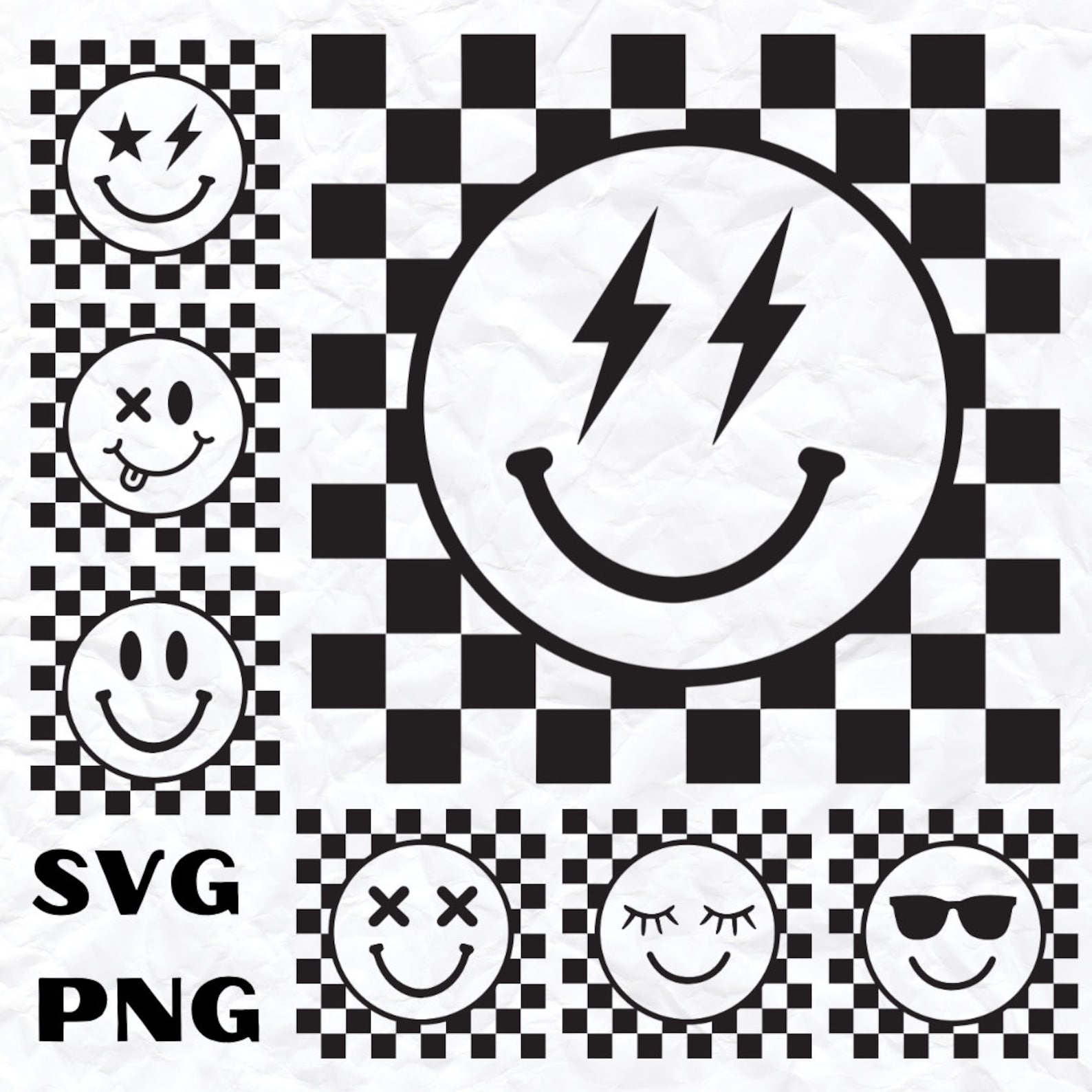 Checkered Smiley SVG PNG, Smiley Face Svg Png, Retro Smiley Face Svg ...