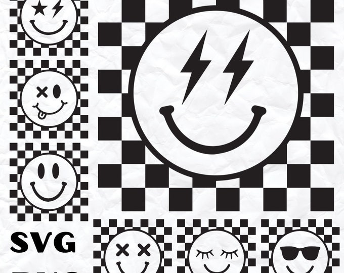 Svg, Png, Smiley Face, Groovy, Groovy Svg, Digital Image, Checkered Svg ...