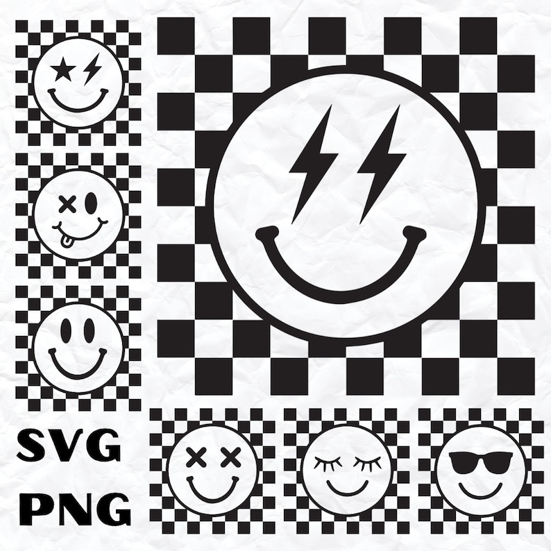 Checkered Smiley SVG PNG, Smiley Face Svg Png, Retro Smiley Face Svg ...