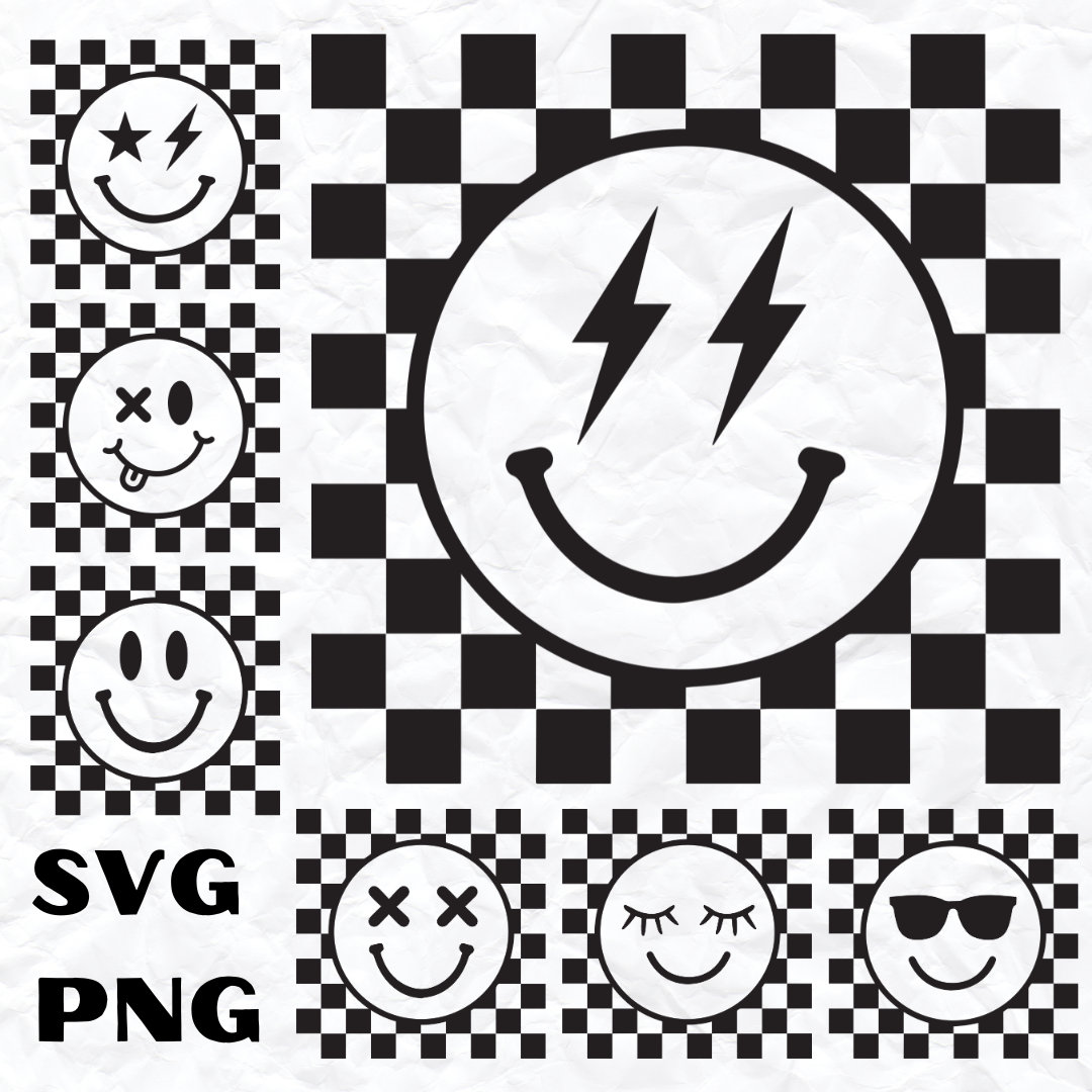 Checkered Smiley SVG PNG, Smiley Face Svg Png, Retro Smiley Face Svg ...