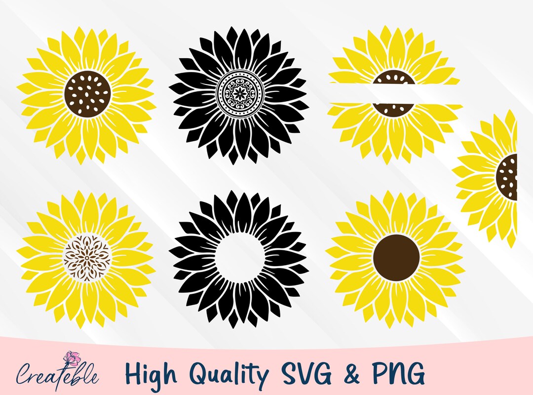 Sunflower Svg Bundle, Sunflower Svg, Sunflower Monogram, Half Sunflower ...