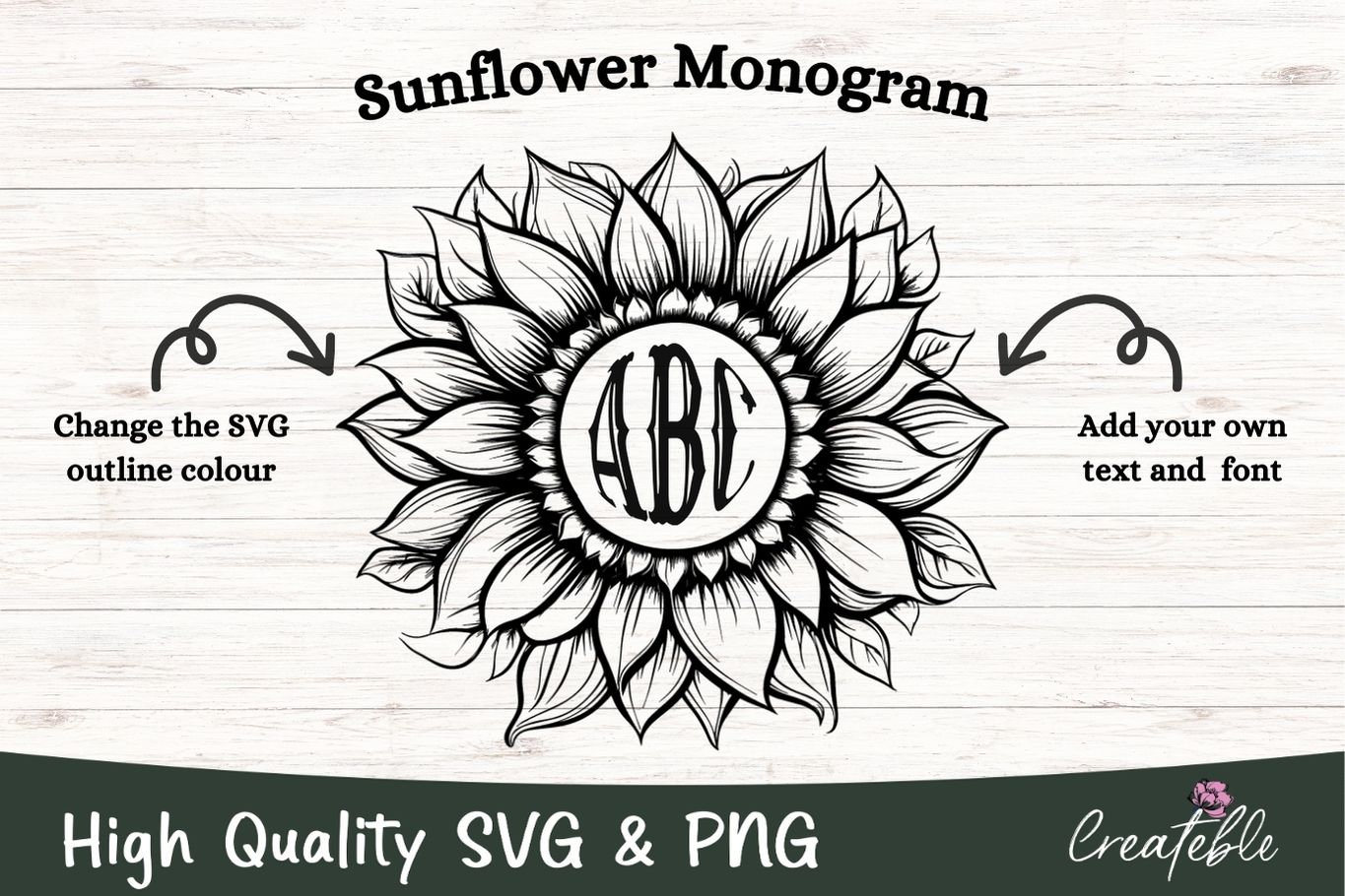 Sunflower Monogram SVG PNG, Flower Monogram SVG, Sunflower Png ...