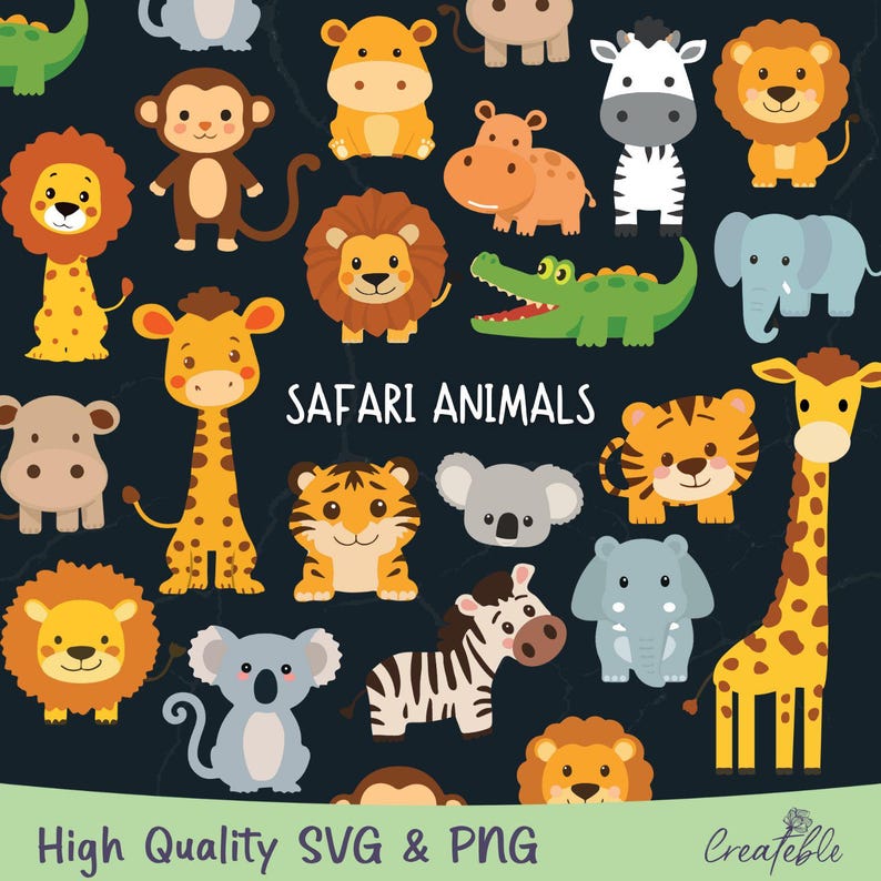 Safari Tier SVG Bundle, Zoo SVG, Baby Elefant SVG, Dschungeltier SVG, Giraffe svg, Baby Tiere ...