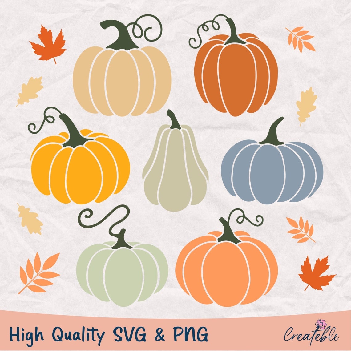 Pumpkin SVG Bundle, Fall Leaves SVG, Cute Pumpkin PNG, Cute Halloween ...