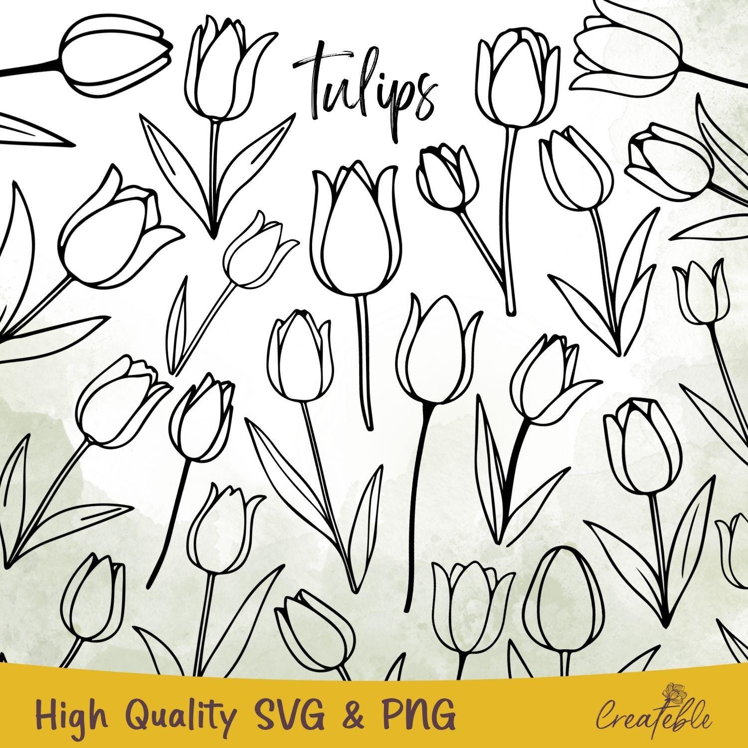 Tulip SVG Bundle, Tulip Outline, Spring Flower SVG, Tulip Line Art ...