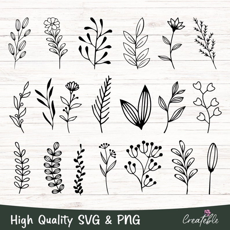 Wildflower SVG, Wildflower SVG Bundle, Floral Lineart, Botanical ...