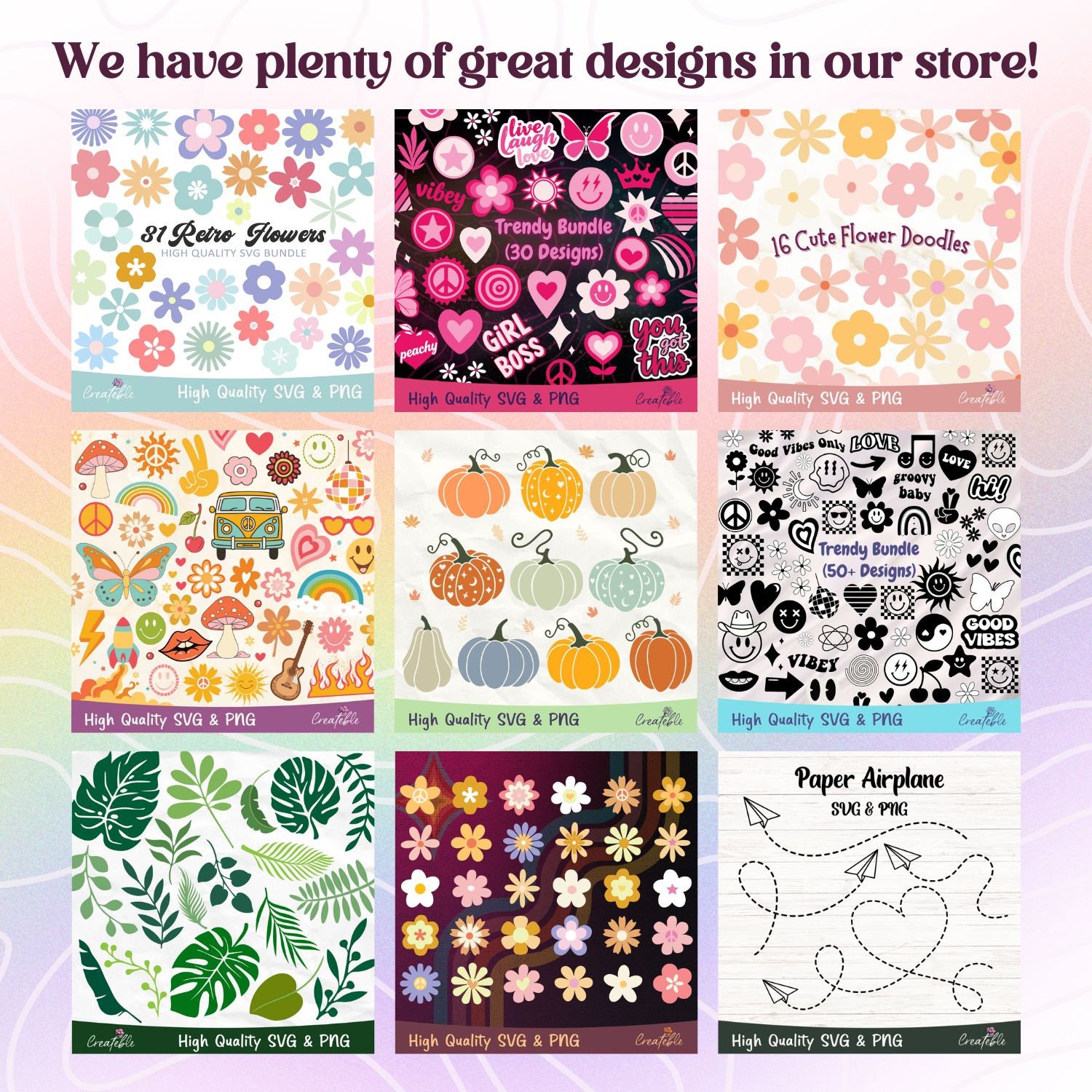 Trendy SVG Bundle, Smiley Face Svg Png, Retro Svg Bundle, Boho Rainbow ...