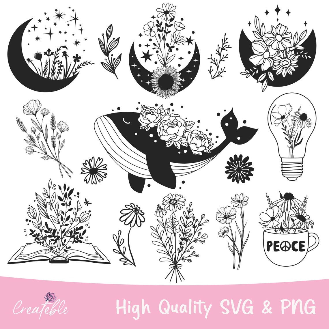 Wildflower Svg Bundle Floral Lineart Svg Boho Wildflower - Etsy