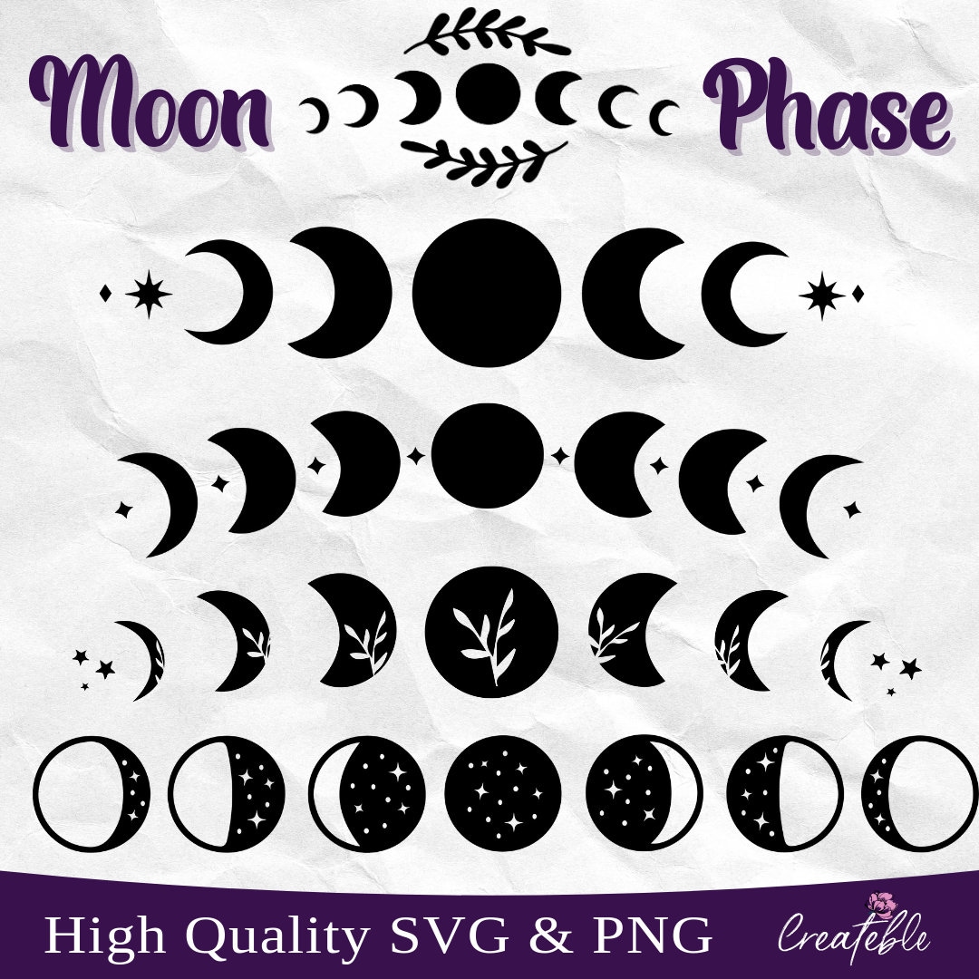 Moon Phase Clipart, Moon Phase SVG, Moon SVG Bundle, Bohemian Moon SVG ...