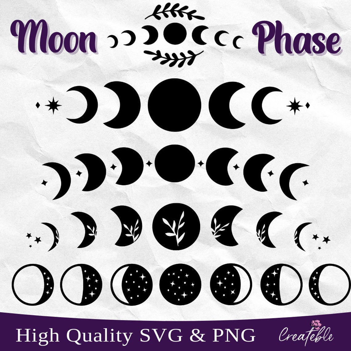 Moon Phase Clipart, Moon Phase SVG, Moon SVG Bundle, Bohemian Moon SVG ...