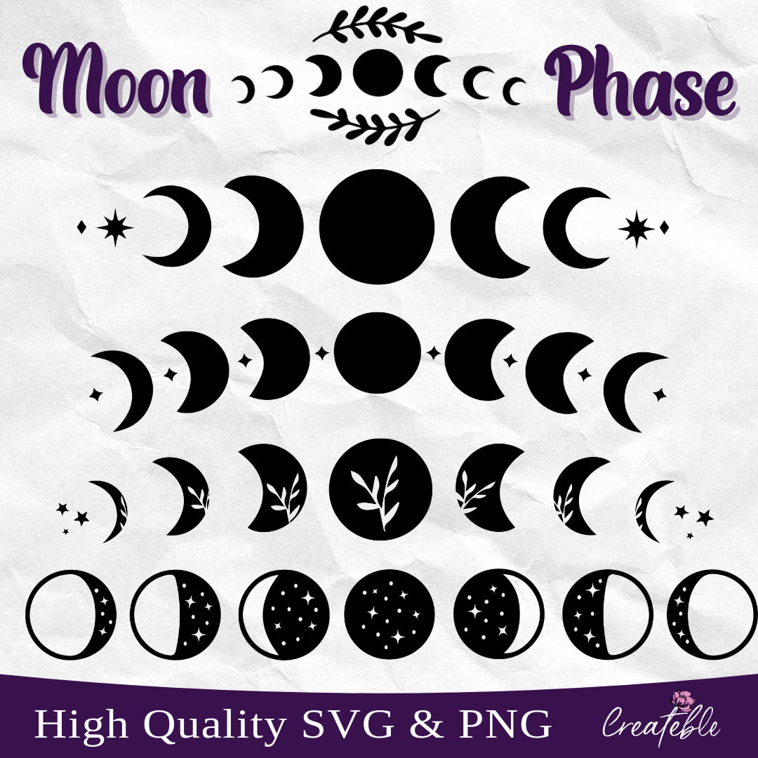 Moon Phase Clipart, Moon Phase SVG, Moon SVG Bundle, Bohemian Moon SVG ...