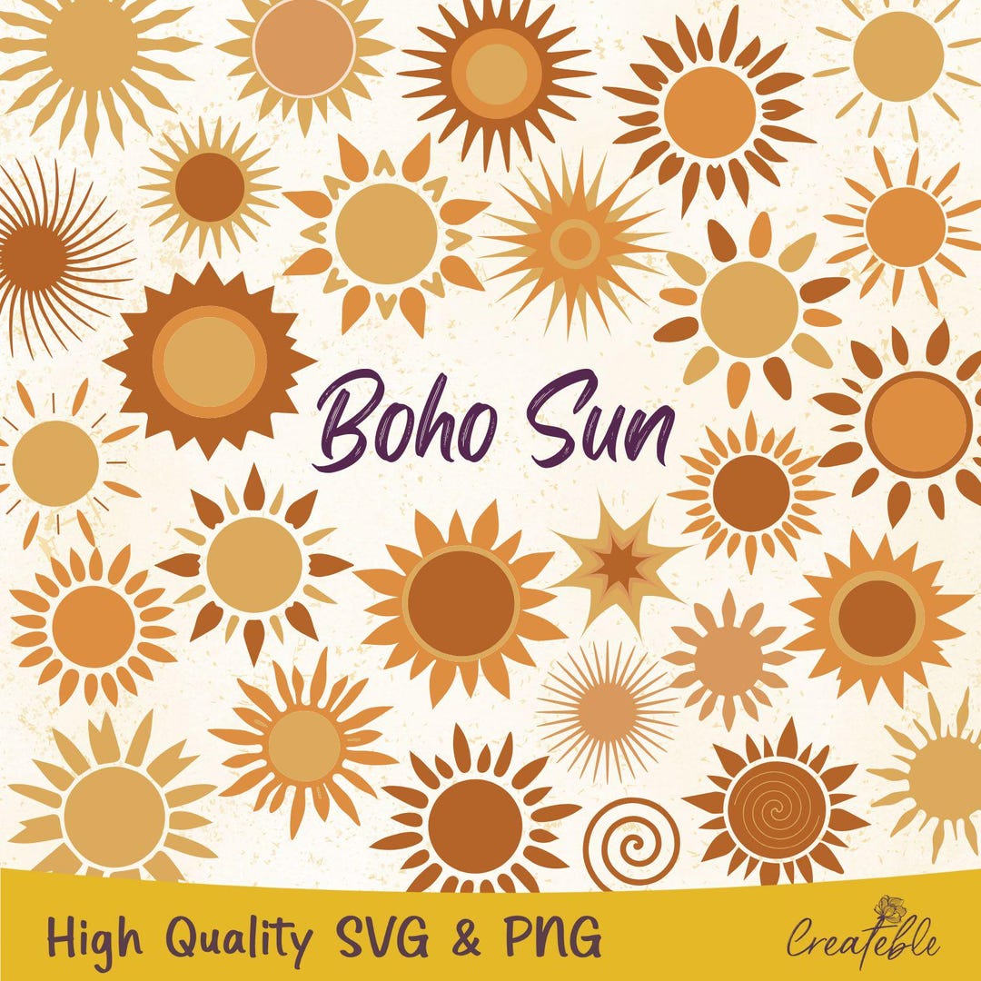 Boho Sun SVG Bundle, Retro Sun SVG, Sun Rays SVG, Celestial Svg, Boho ...