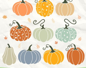 Pumpkin SVG Bundle, Fall Leaves SVG, Cute Pumpkin PNG, Cute Halloween ...
