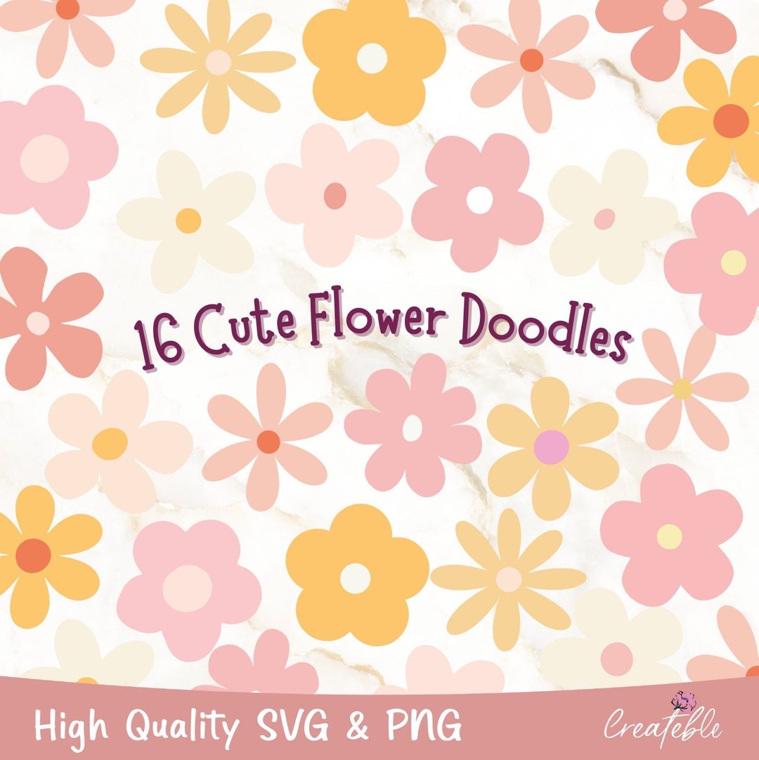 Cute Flower SVG PNG, Daisy Clipart, Flower Doodle SVG, Pastel Flower ...
