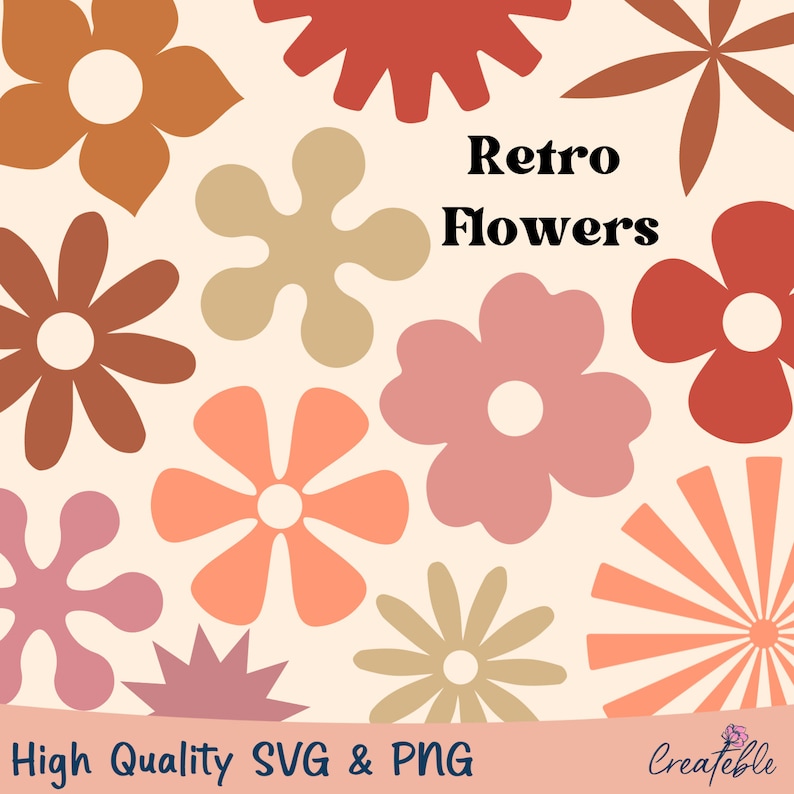 12 Retro Flower Svg Png, Retro Flower Shape Svg, Groovy Flower Svg ...
