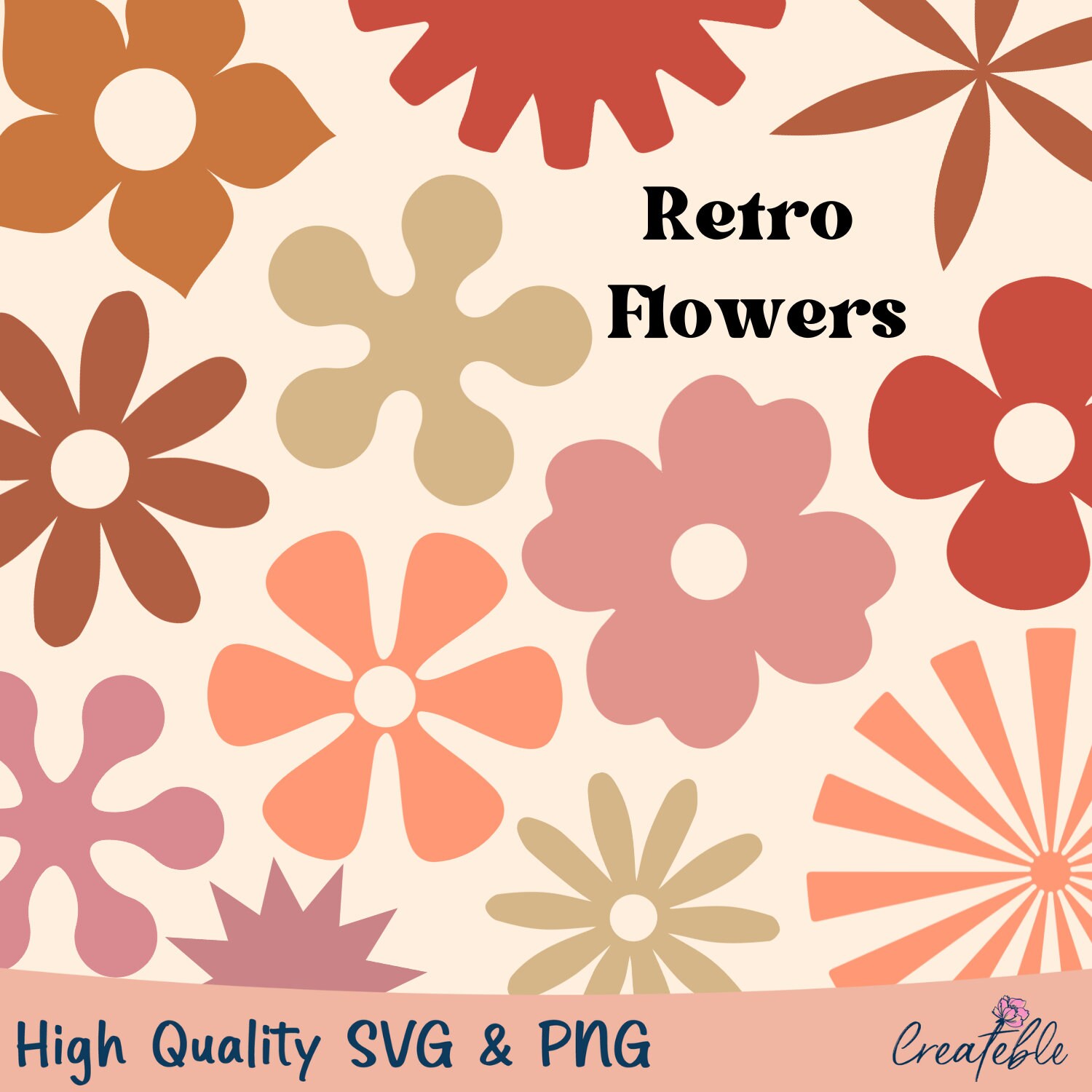 12 Retro Flower Svg Png, Retro Flower Shape Svg, Groovy Flower Svg ...