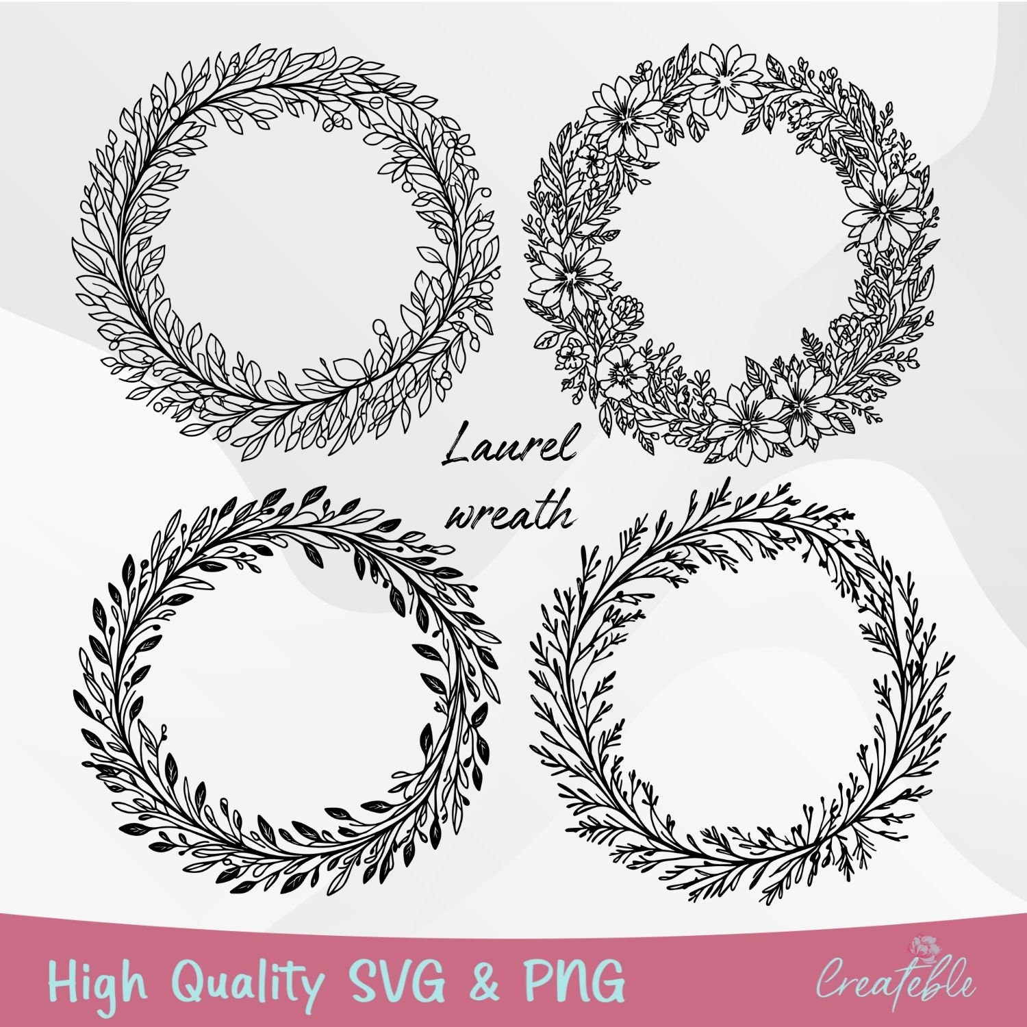 Laurel Wreath SVG, Floral Wreath SVG PNG, Wedding Wreath Svg, Botanical ...