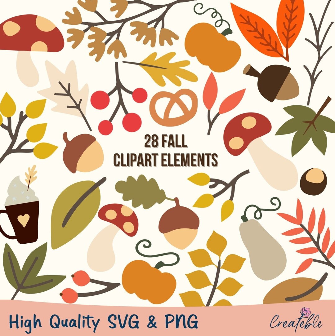 Fall Clipart Bundle SVG PNG, Fall Pumpkin SVG, Mushroom Svg, Acorn Svg ...