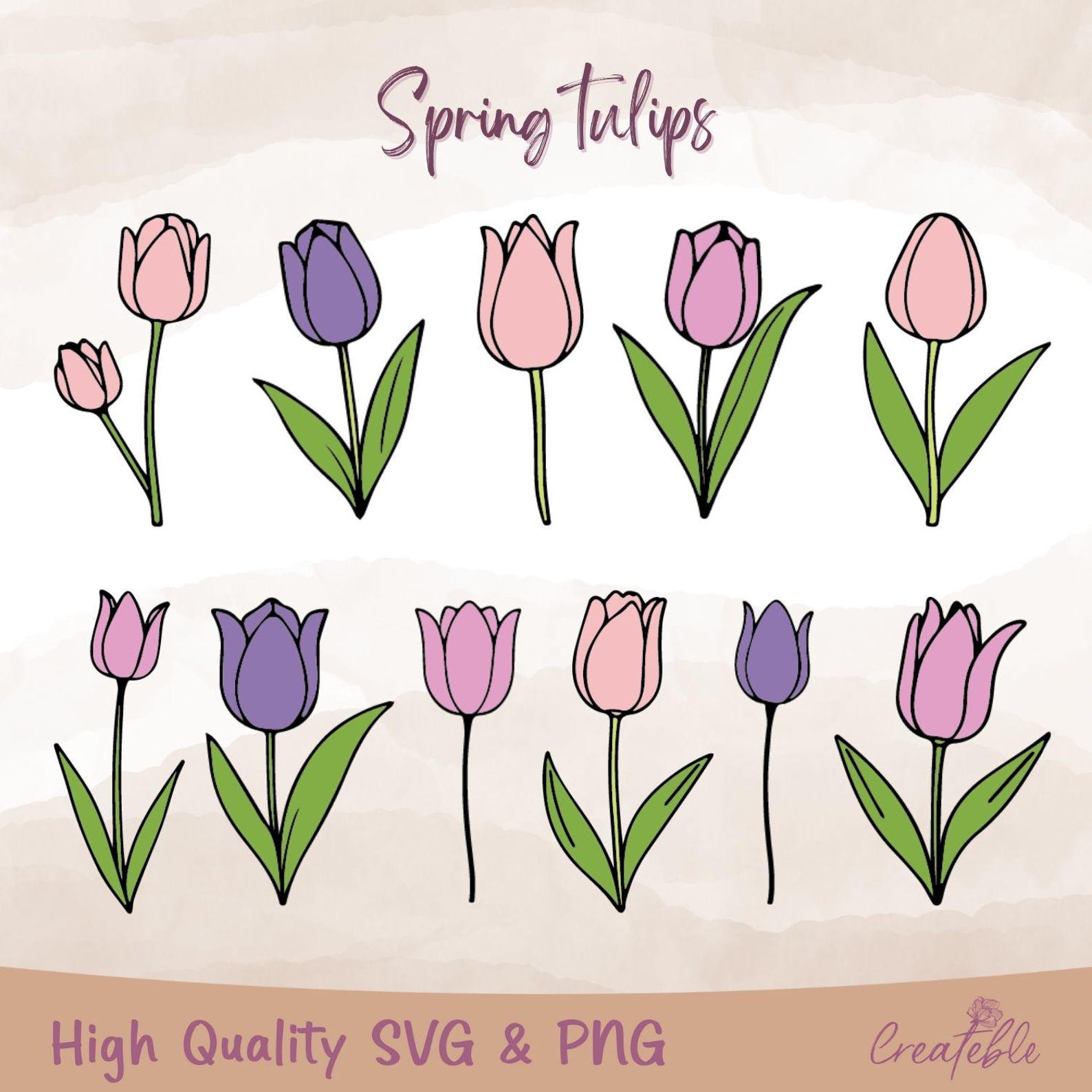 Tulip SVG Bundle, Pink Flower SVG, Tulip Flower SVG, Tulip Clipart ...