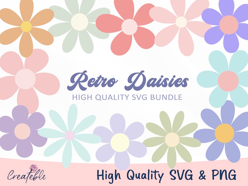 Daisy SVG Bundle, Cricut Retro Flower SVG, Daisy PNG, Clipart Cut File ...