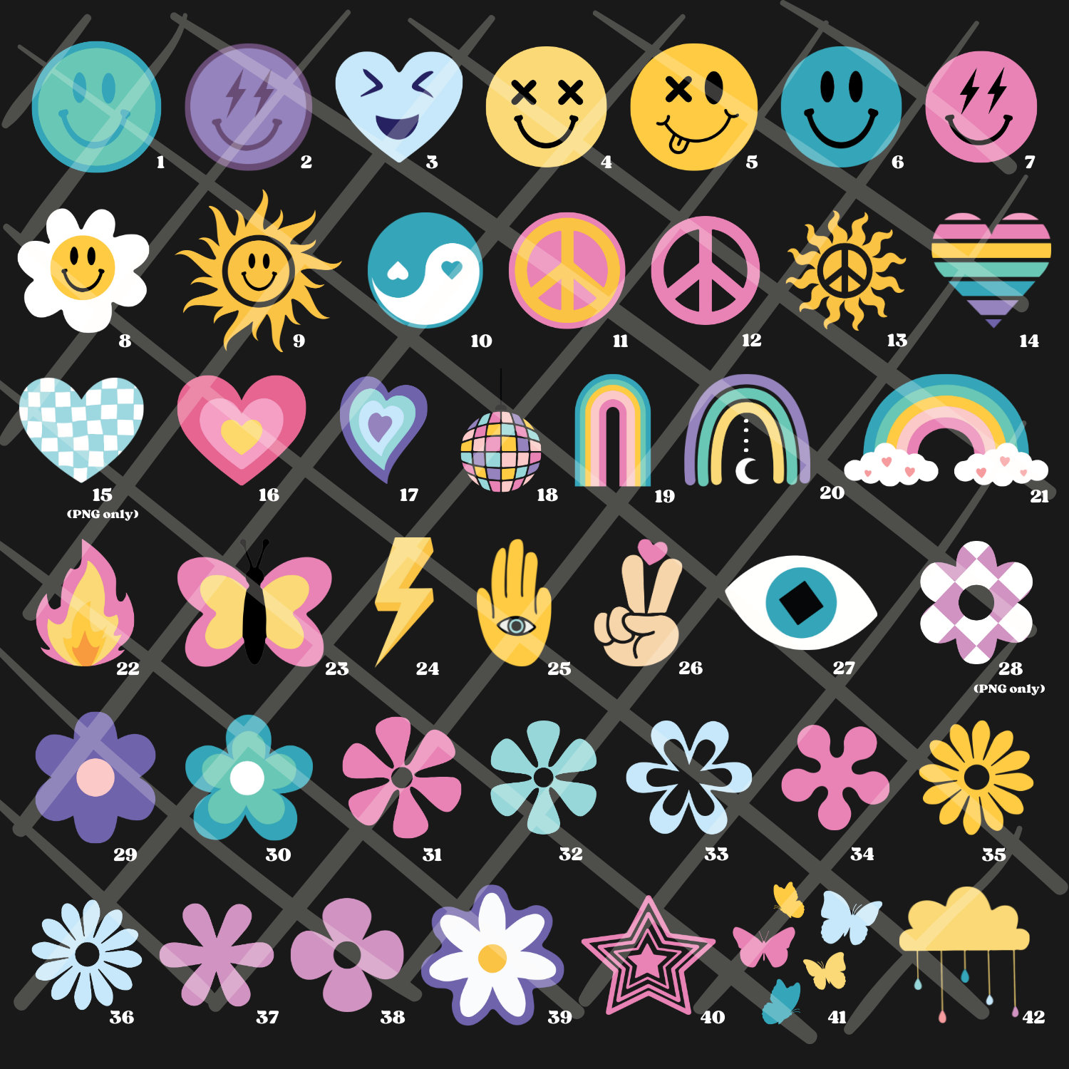 Trendy SVG Bundle, Smiley Face Svg Png, Retro Svg Bundle, Boho Rainbow ...