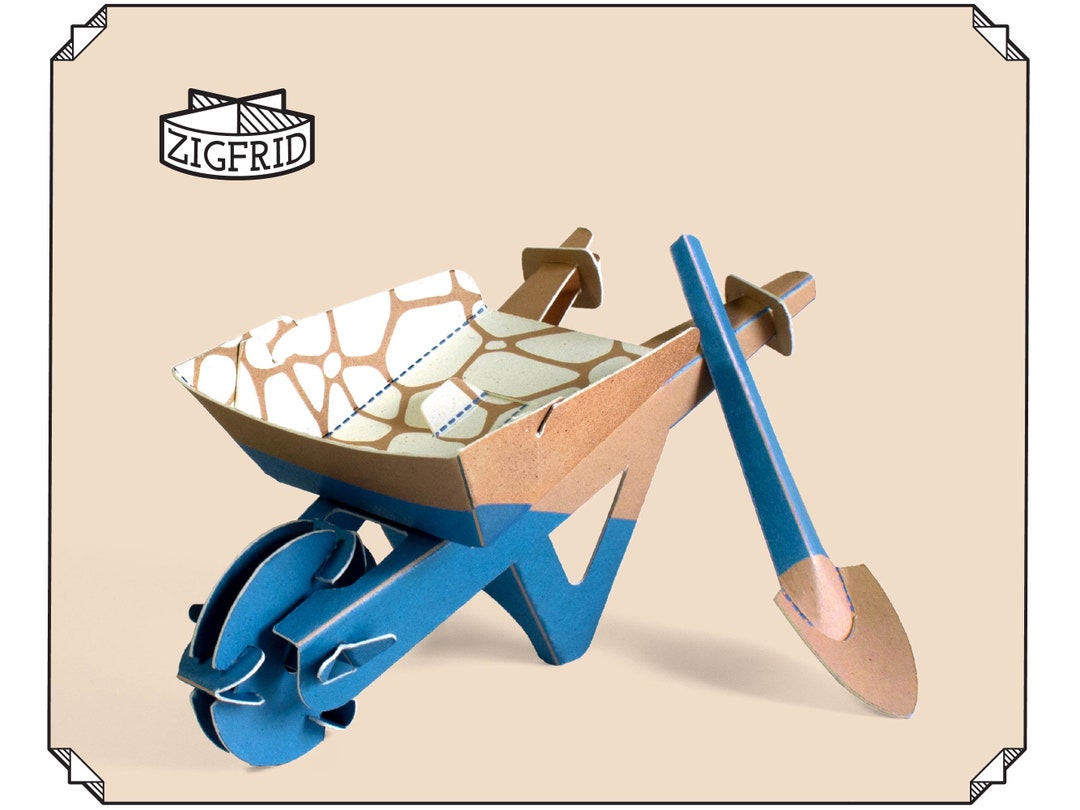 Blue Wheelbarrow DIY Paper Kit 3D Assembly Model Puzzle Craft Shelf ...