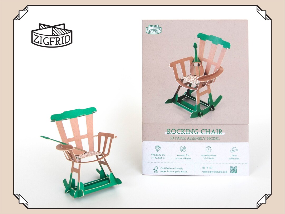 Green Rocking Chair 3D Paper Assembly Model DIY Kit Puzzle - Etsy