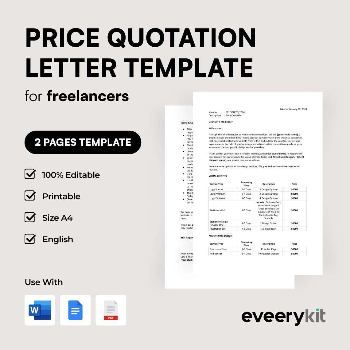 Editable Price Quotation Letter Template for Freelancers - Save Time ...