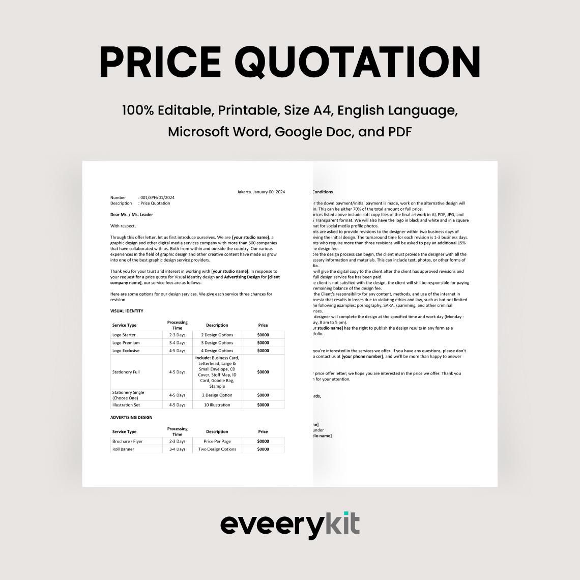 Editable Price Quotation Letter Template for Freelancers - Save Time ...