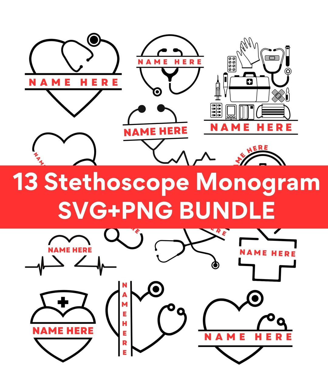 Stethoscope Monogram SVG Nurse SVG Stethoscope - Etsy