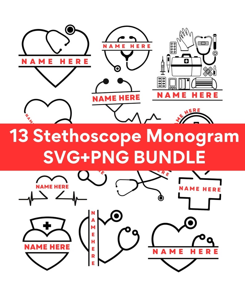 Stethoscope Monogram SVG Nurse SVG Stethoscope - Etsy